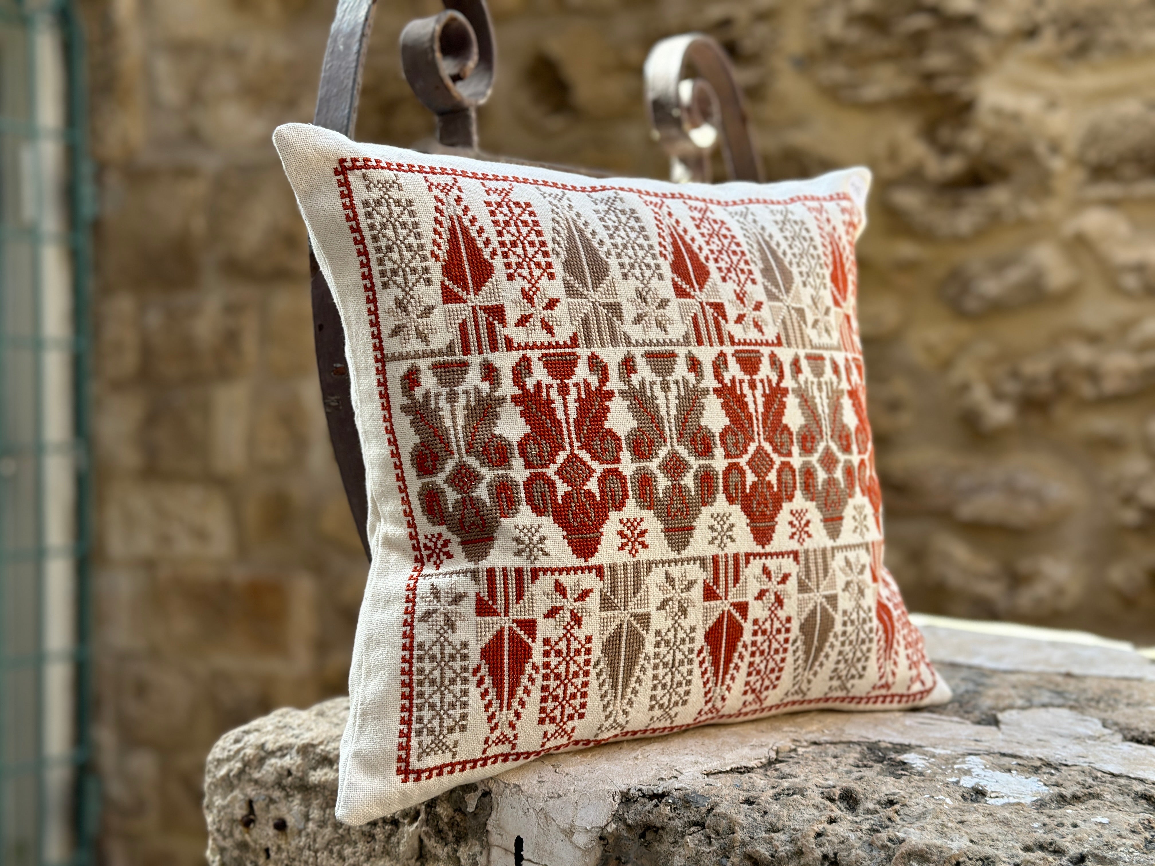 Palestinian Embroidered Terra Cotta Cushion Covers | Hilweh Market
